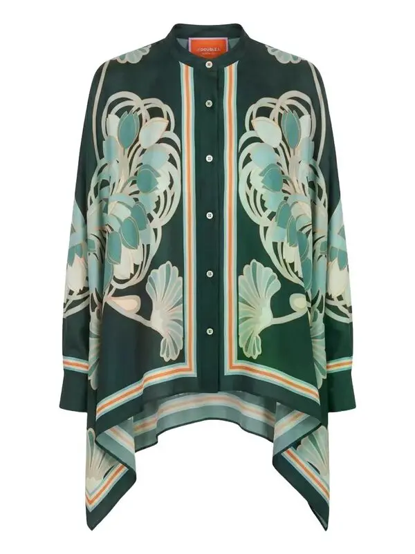 La DoubleJ Floral-print Asymmetric Shirt - Green