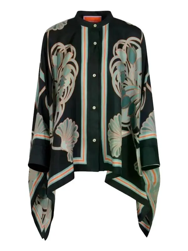 La DoubleJ Floral-print Asymmetric Silk Shirt - Green