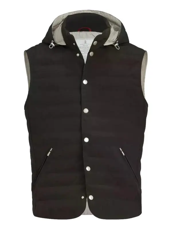 Brunello Cucinelli Bonded Nylon Down Vest With Detachable Hood - Black