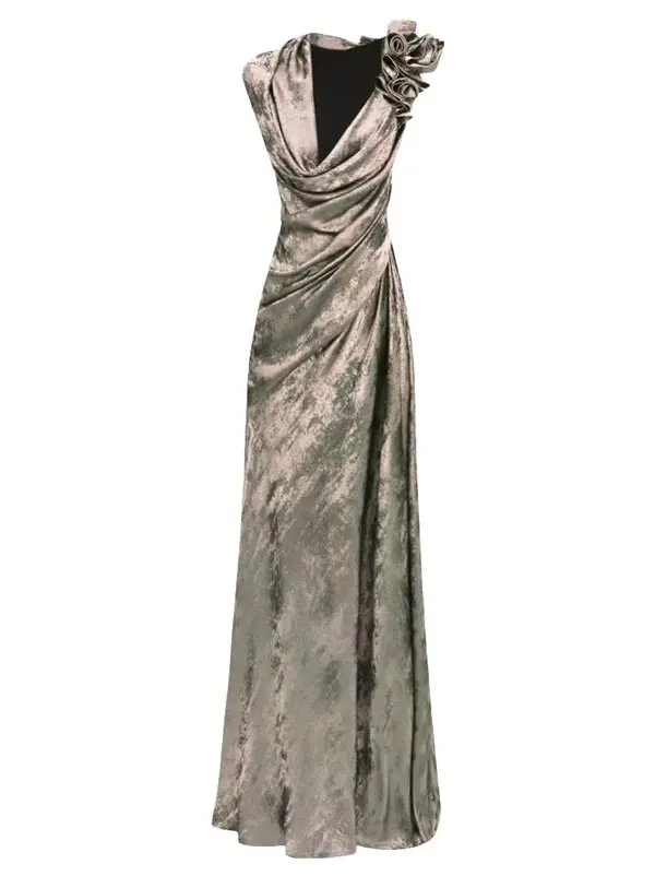 GEMY MAALOUF Floral Detail Maxi Dress - Gold