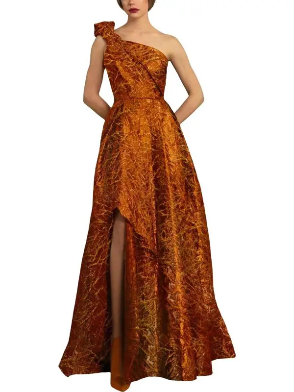 GEMY MAALOUF One-shoulder Draped Maxi Dress - Orange