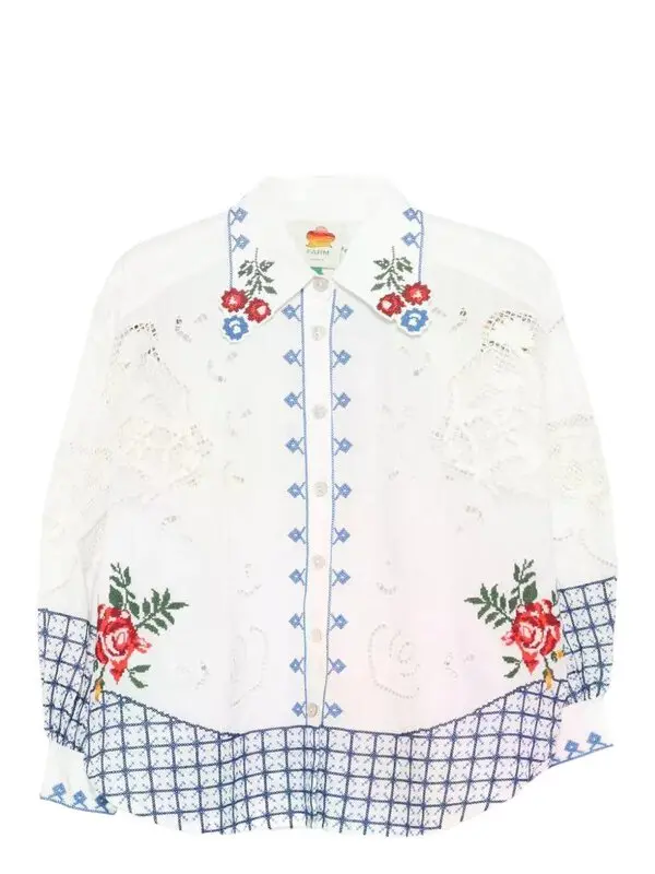 Farm Rio Richelieu Embroidered Broderie Anglaise Top - White