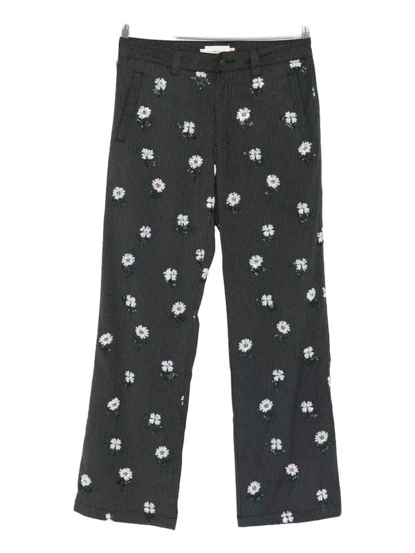 HONOR THE GIFT Pinstripe Floral-embroidered Trousers - Grey