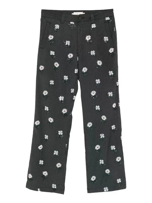 HONOR THE GIFT Pinstripe Floral-embroidered Trousers - Grey