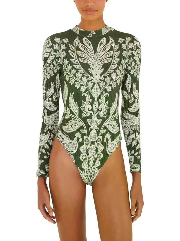 Farm Rio Long-sleeve Printed Bodysuit - Green