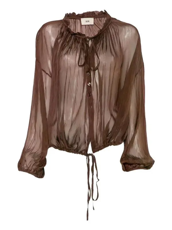 SOLOTRE Tie-neck Blouse - Brown