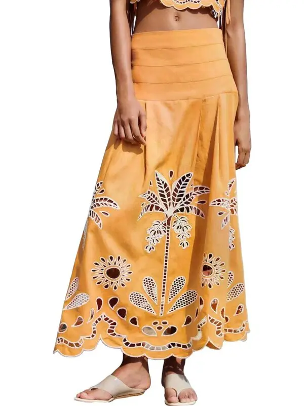 Farm Rio Floral Embroidered Skirt - Orange