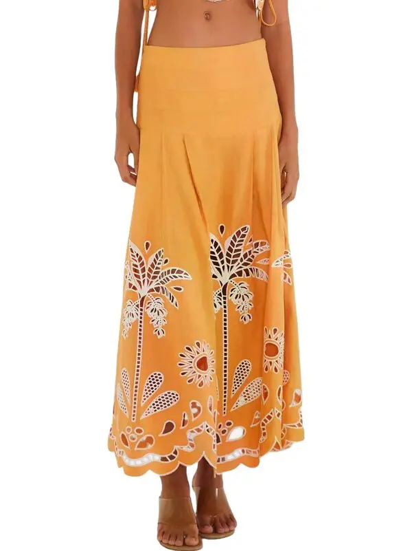 Farm Rio Floral Embroidered Skirt - Orange