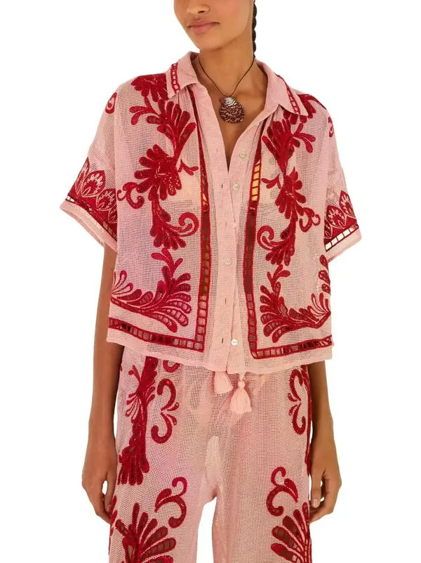 Farm Rio Embroidered Button-up Shirt - Pink