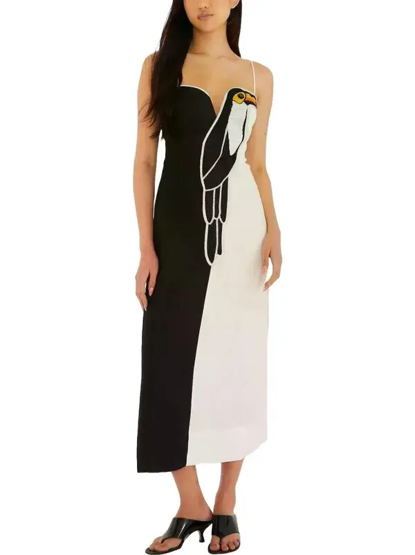 Farm Rio Toucan Appliqué Midi Dress - Black