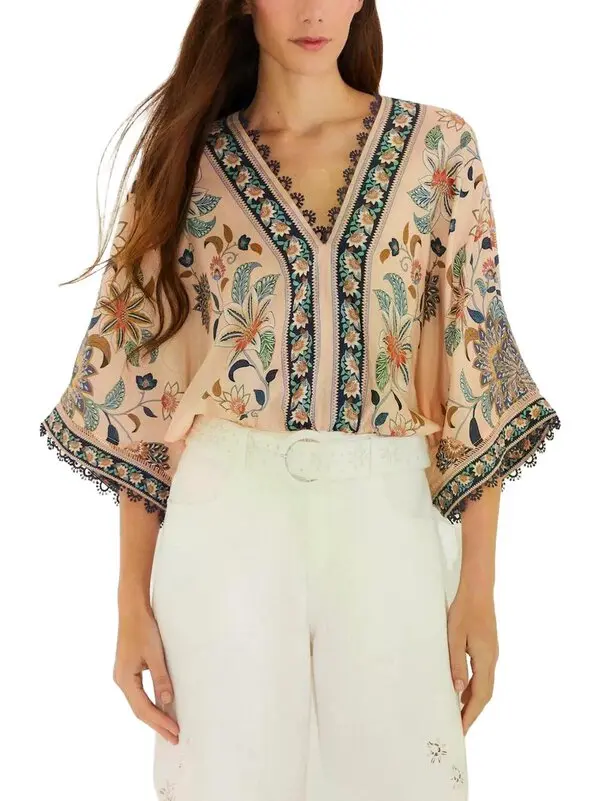 Farm Rio Floral V-neck Blouse - Pink