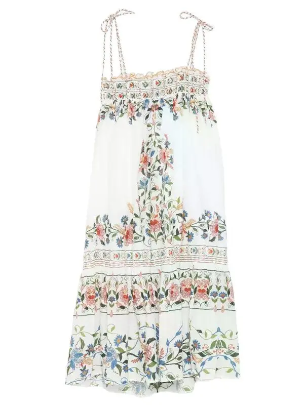 Farm Rio Stitched Garden Long Dress - White