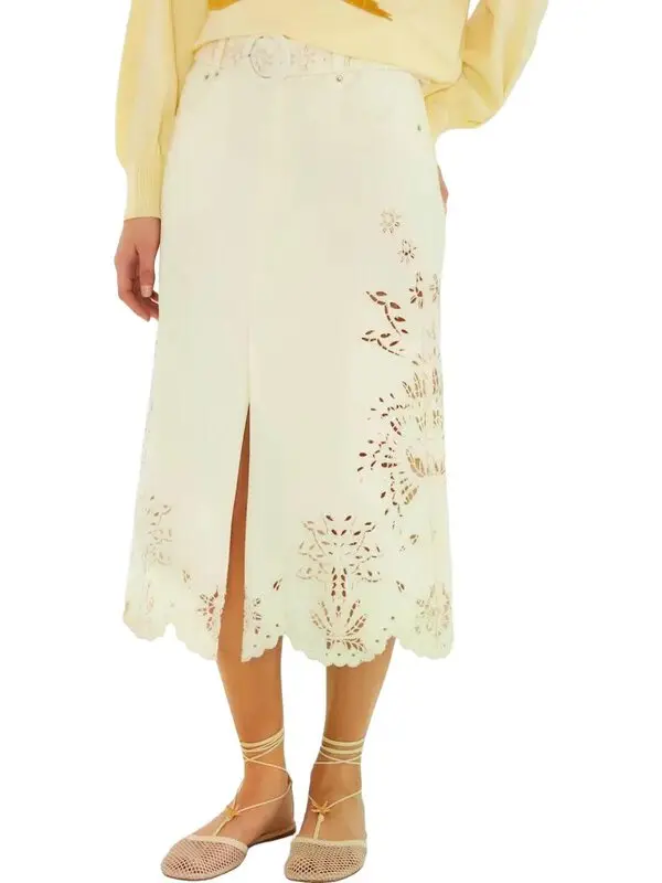 Farm Rio Laser-cut Scallop Long Skirt - Neutrals