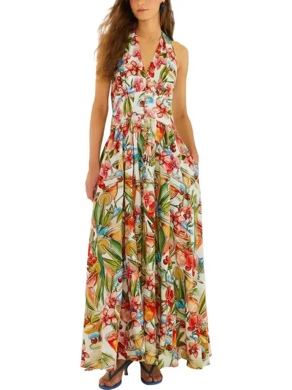 Farm Rio Floral V-neck Dress - White