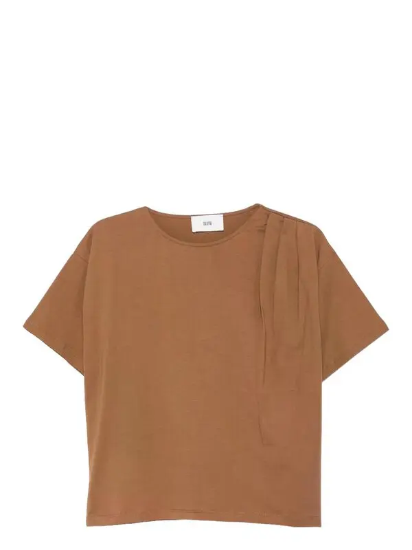 SOLOTRE Gathered-trim T-shirt - Brown