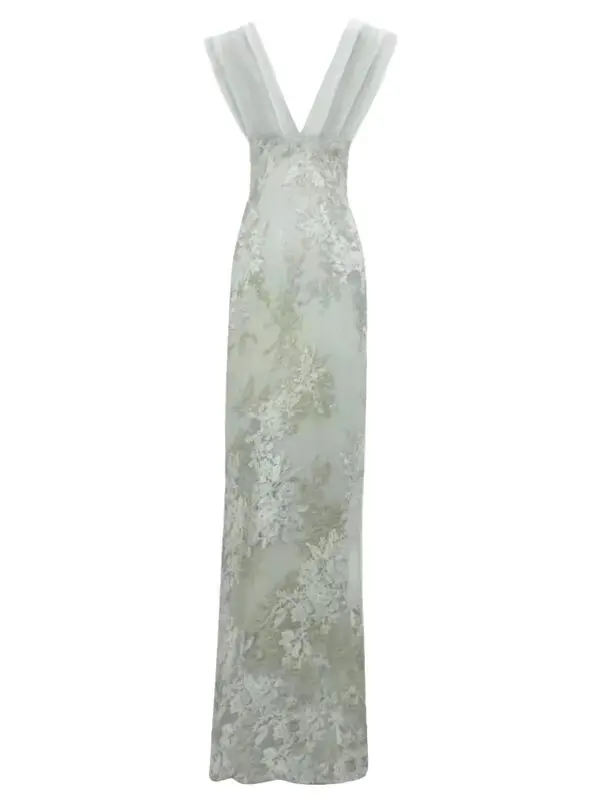 GEMY MAALOUF Embellished V-neck Maxi Dress - Grey