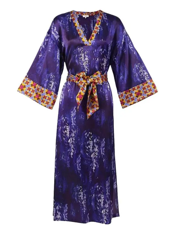 KARMA OF CHARME Floral Print Belted Coat - Purple