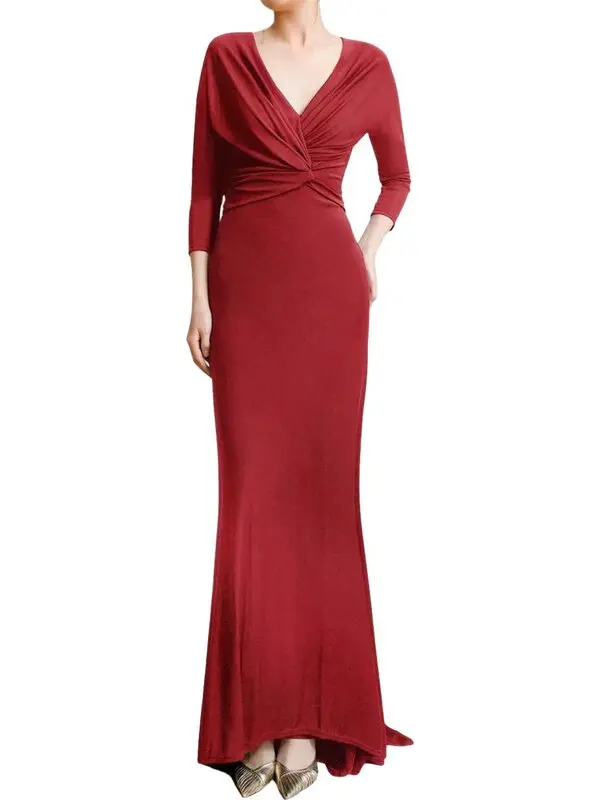 GEMY MAALOUF V-neck Draped Maxi Dress - Red