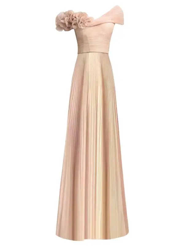 GEMY MAALOUF Asymmetrical-neck Corset Maxi Dress - Pink