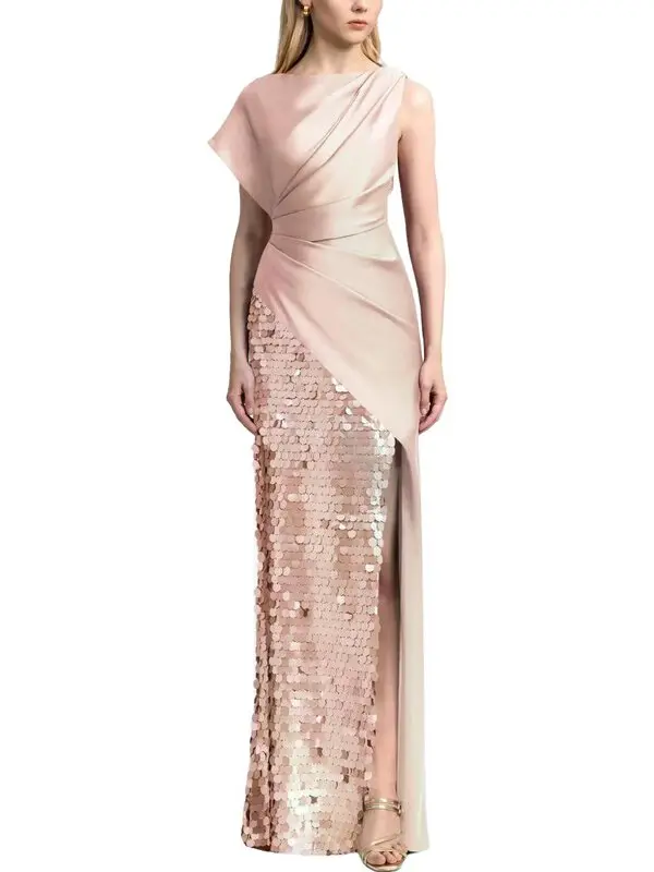 GEMY MAALOUF Sequin-embellished Asymmetrical Maxi Dress - Pink