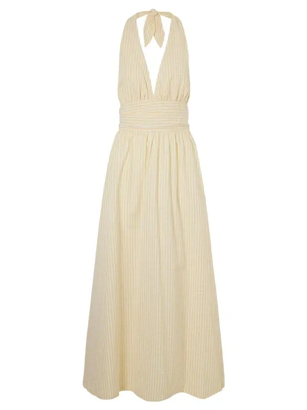 Faithfull The Brand Lido Gathered Checked Halterneck Maxi Dress - Yellow