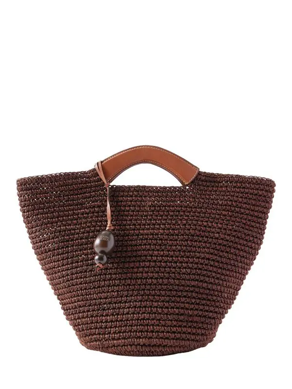HUNTING SEASON Large Leather-trimmed Raffia Shopper Tote - Brown