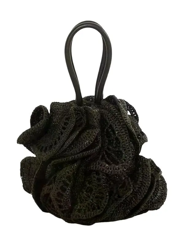 Farm Rio Raffia Flower Tote Bag - Black