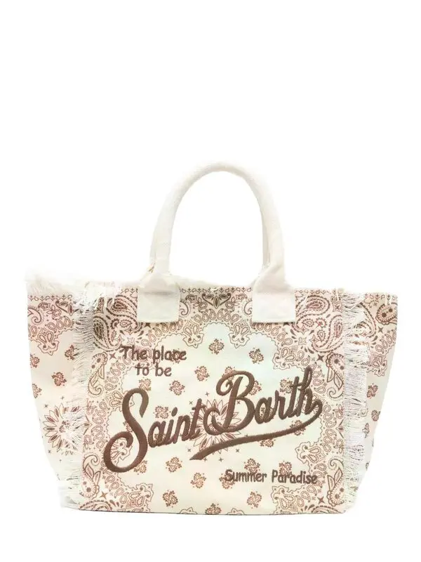 MC2 SAINT BARTH Paisley-print Frayed Tote Bag - Neutrals