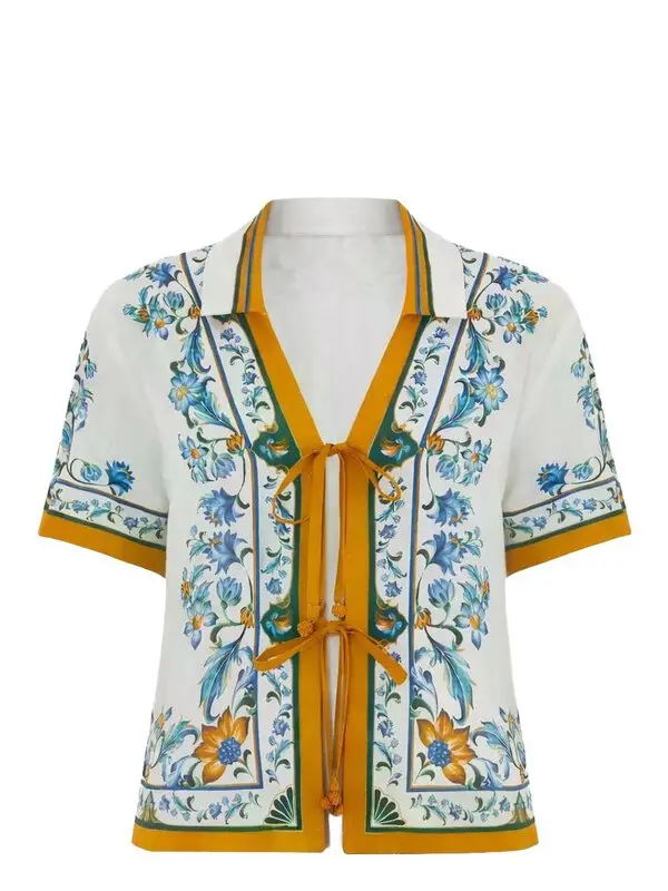 Farm Rio Flora Tile-pattern Blouse - White