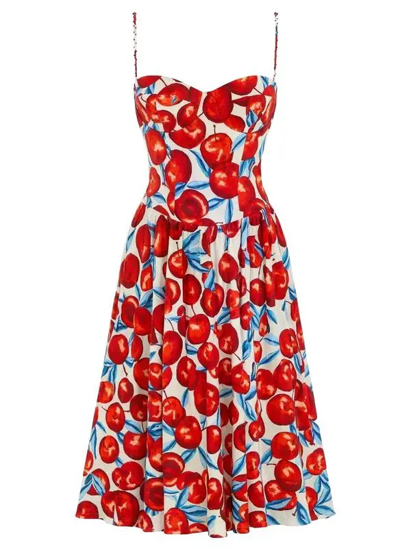 Farm Rio Smocked Floral A-line Dress - Red