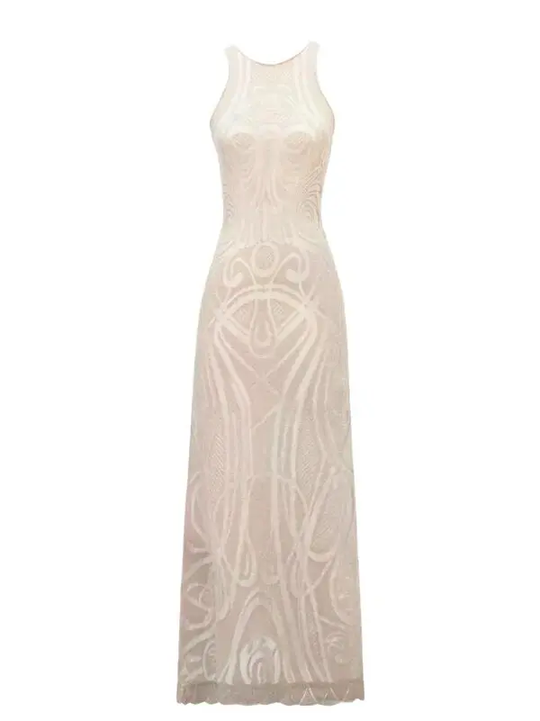 GEMY MAALOUF Patterned Midi Dress - Neutrals