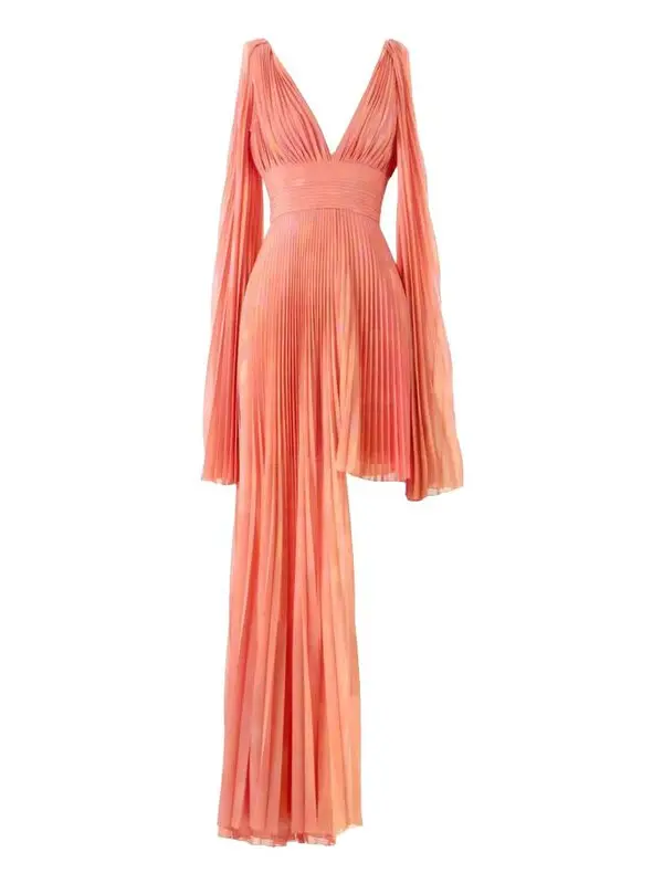 GEMY MAALOUF Pleated V-neck Asymmetric Dress - Orange