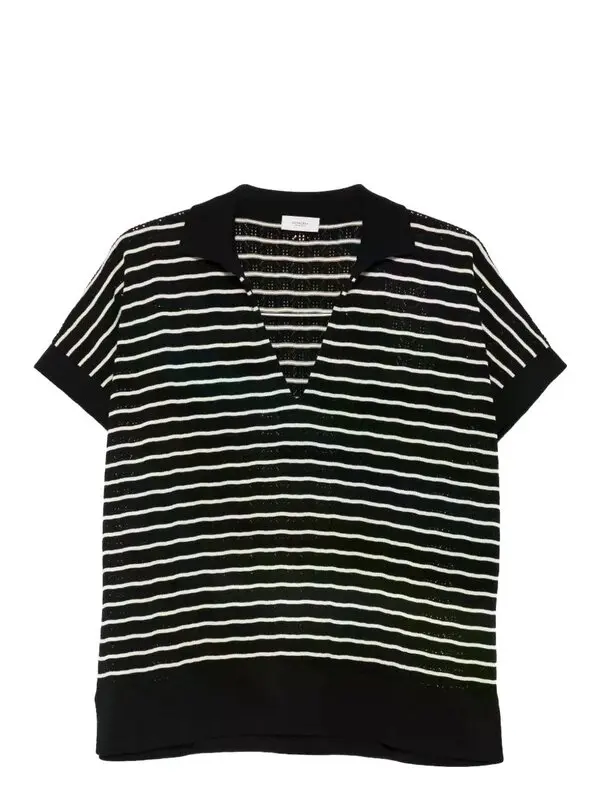 Agnona Striped V-neck T-shirt - Black