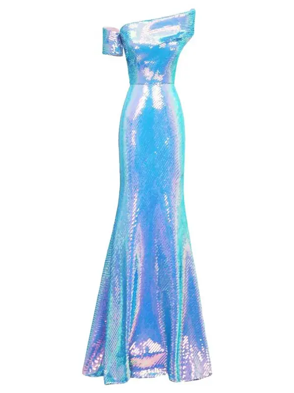 GEMY MAALOUF Maxi Asymmetric-neck Dress - Blue