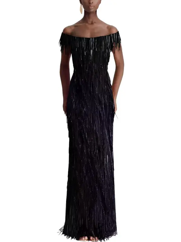 GEMY MAALOUF Fringed Maxi Dress - Black