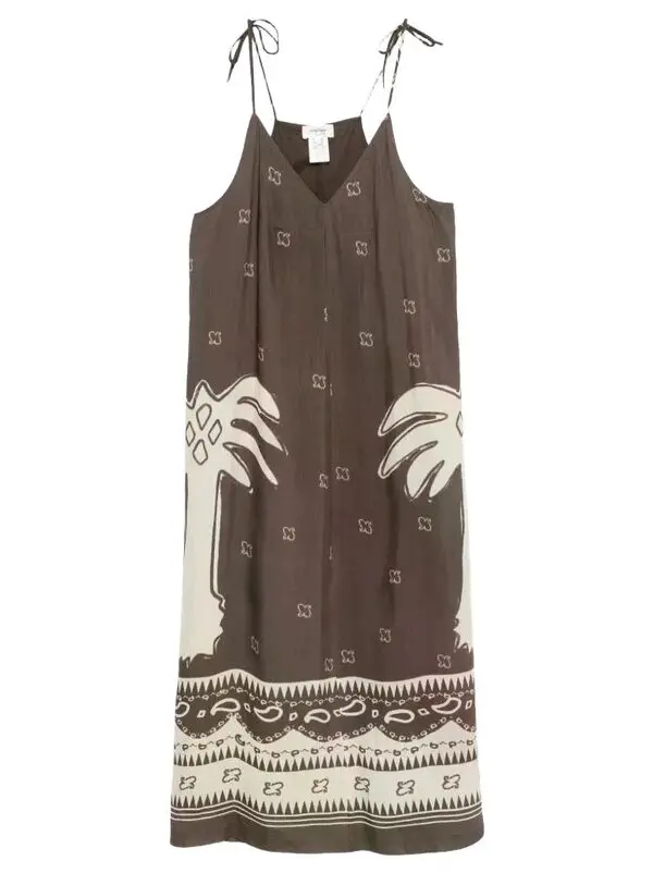 OTTOD'AME Palm-tree Print Midi Dress - Brown