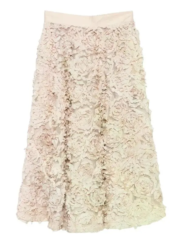 WHITE SAND Floral-detail Midi A-line Skirt - Neutrals