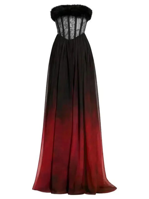 Elie Saab Lace Gradient Chiffon Maxi Dress - Black