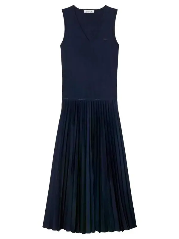 Lacoste Pleated V-neck Midi Dress - Blue