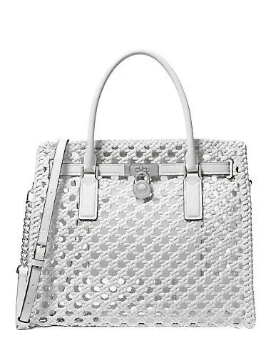 Michael Kors Hamilton Moderne Large Hand-woven Satchel - White