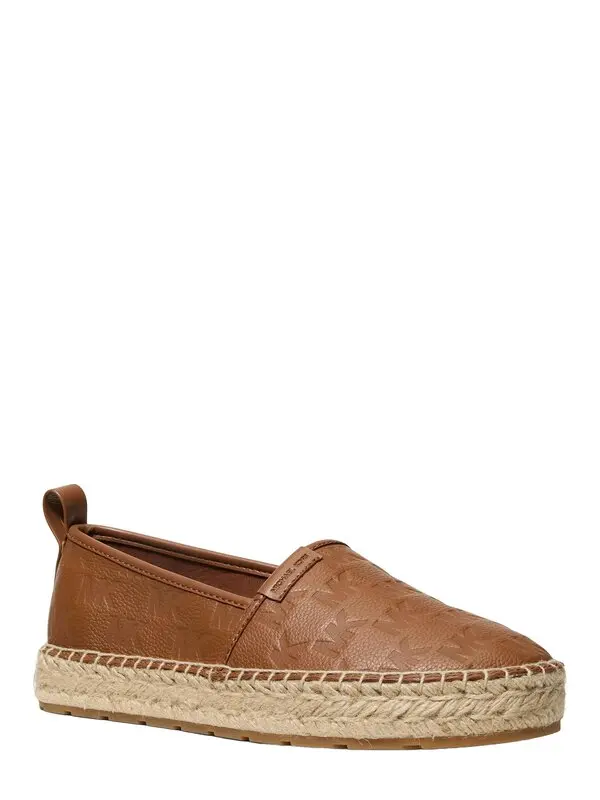 Michael Kors Elias Logo Embossed Leather Espadrille - Brown