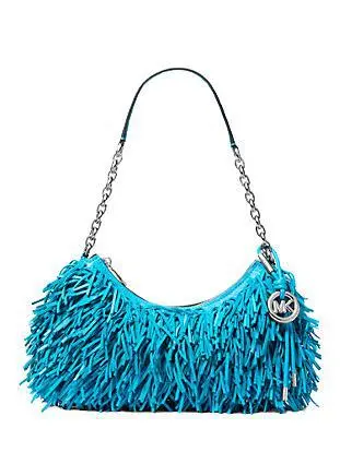 Michael Kors Nolita Medium Fringed Leather Pochette - Blue