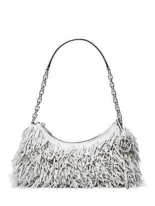 Michael Kors Nolita Medium Fringed Leather Pochette - White