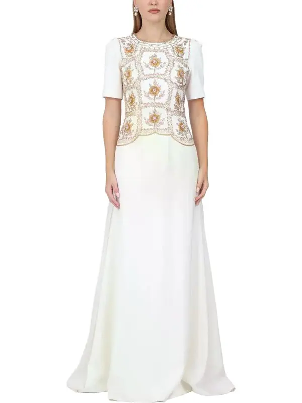 DINA MELWANI Floral Embroidered Maxi Dress - White
