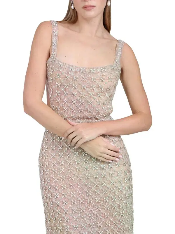 DINA MELWANI Crystal Embellished Square-neck Midi Dress - Neutrals