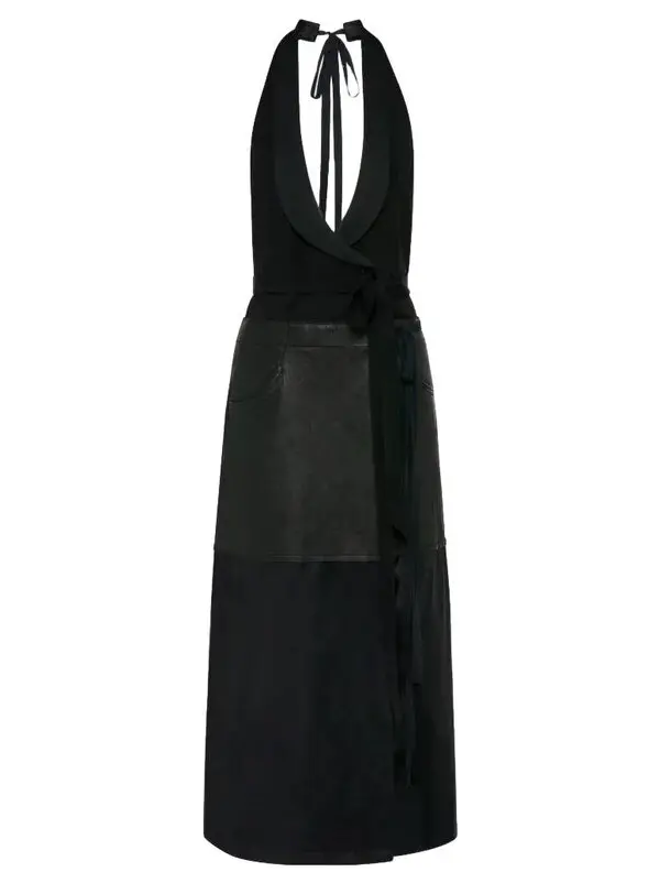 MAISON MARGIELA Halterneck Patchwork Wool Midi Dress - Black