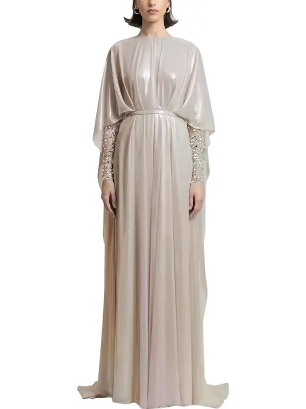 GEMY MAALOUF Embellished-sleeve Maxi Dress - Neutrals