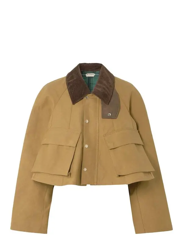 JW Anderson Cropped Corduroy-trimmed Waxed-cotton Jacket - Neutrals