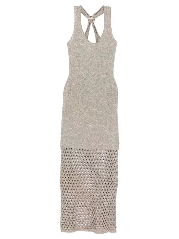 SIMONA CORSELLINI Metallic Open-knit Dress - Neutrals