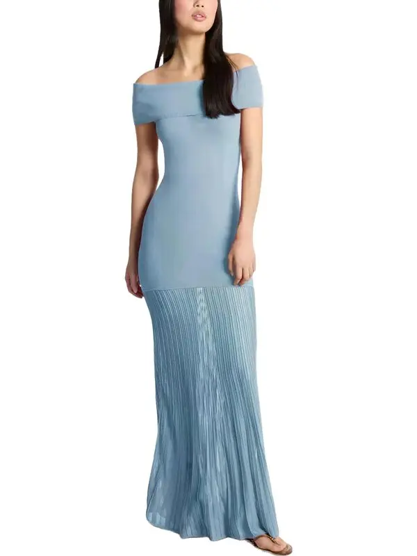 Michael Kors Fold Over Pleated Maxi Dress - Blue